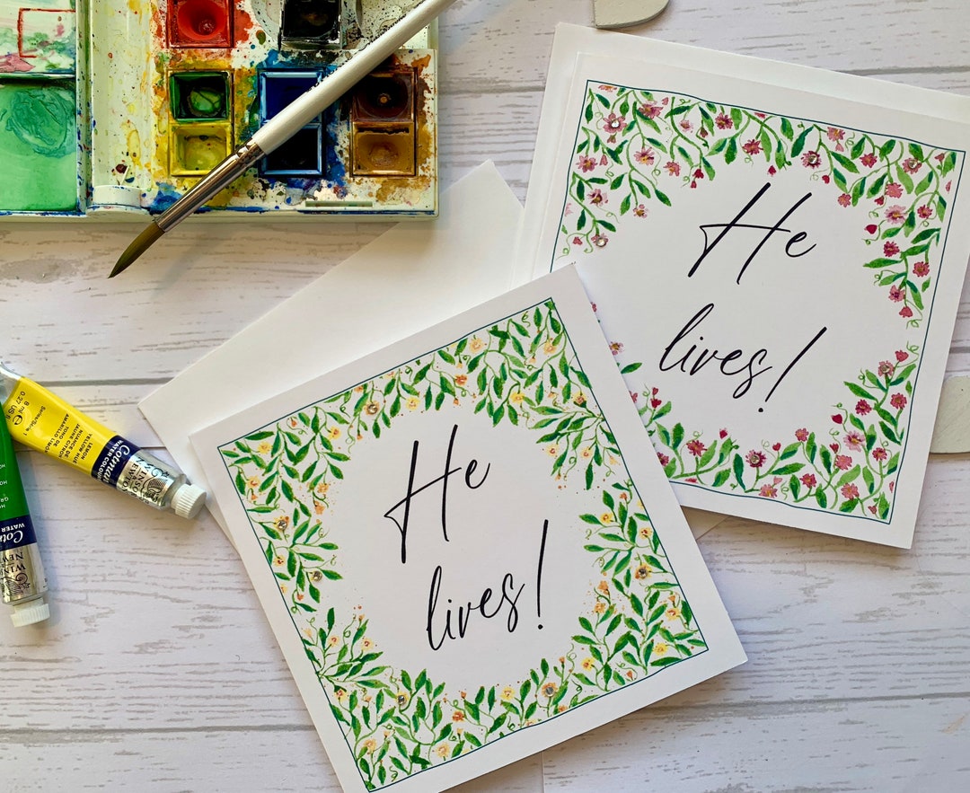 Floral 'he Lives!' Easter Cards: Gem Embellished Religious Cards - Etsy