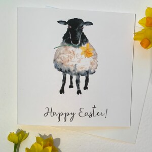 Pack Easter Cards. Cute Watercolour Sheep Holding a Daffodil. Happy ...