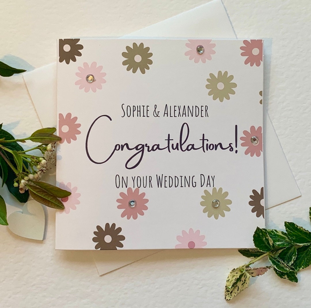 Personalised Wedding Card With a Simple Flower Design Studded With ...