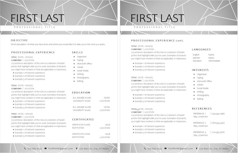 Geometric Resume Template + Cover Letter & Banner - Etsy