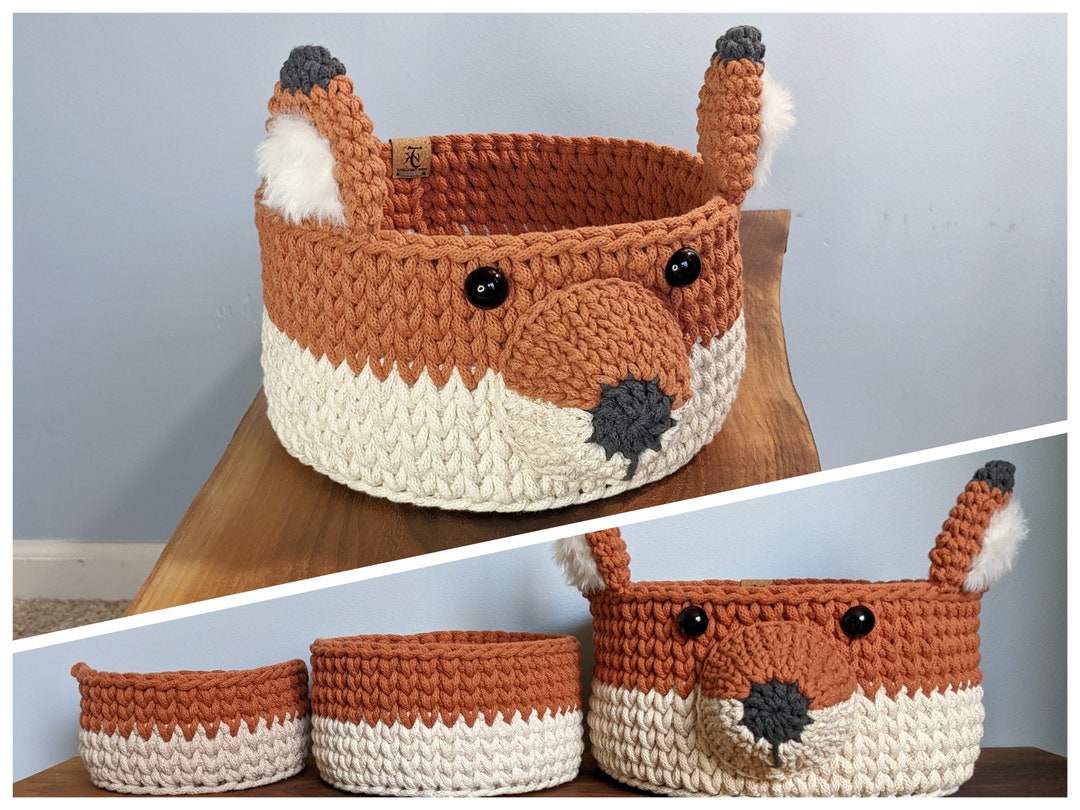 Fox Basket Custom Sizes Recycled Cotton Cord Woodland Nursery Crochet ...