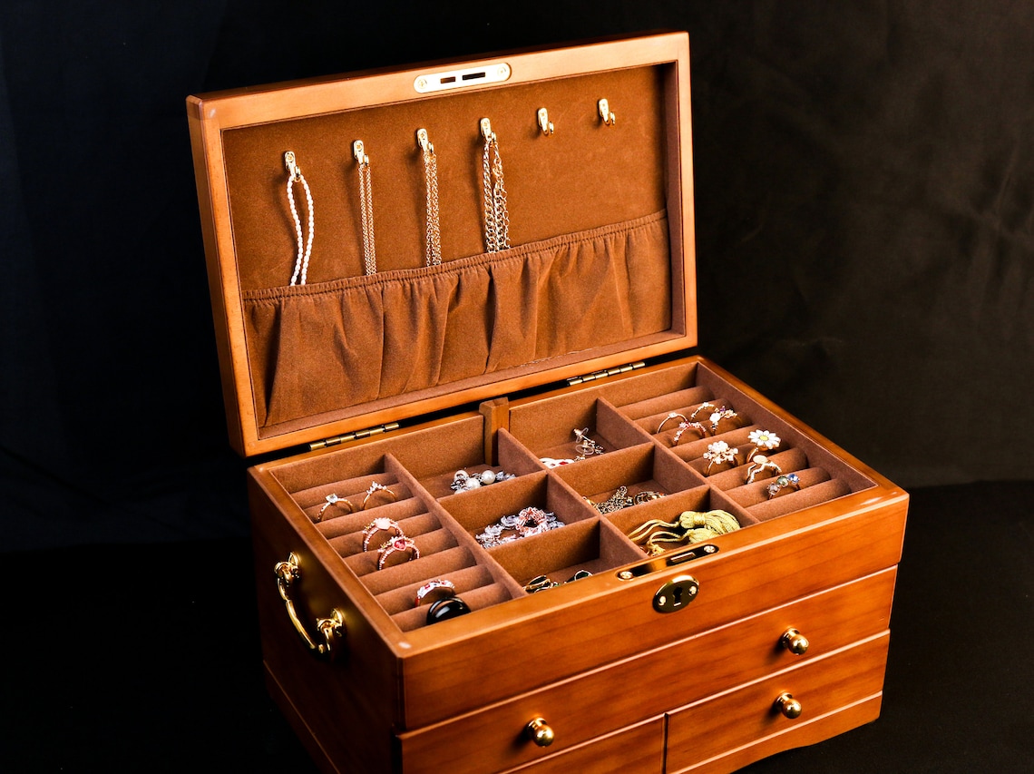 Large Retro Box Jewelry Box Suede Jewelry Box Gift for - Etsy