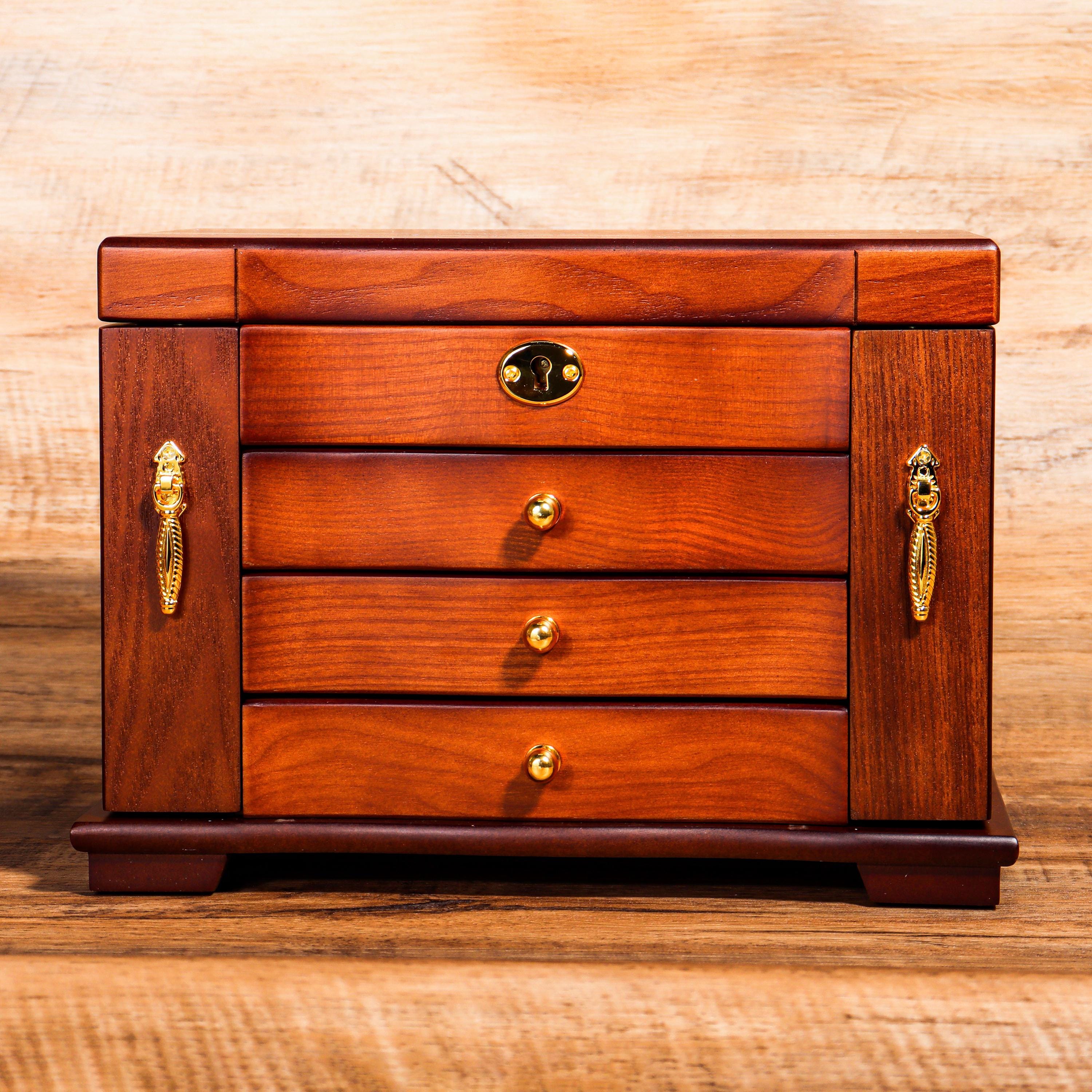 Engrave 4 Layer Wooden Jewelry Box,large Locking Jewelry Organizer ...
