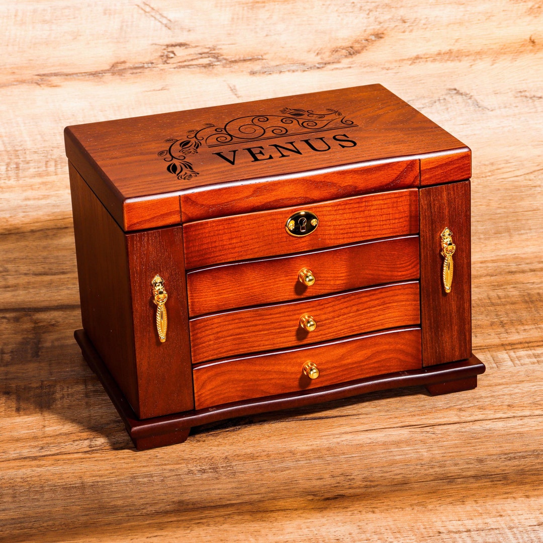 Engrave 4 Layer Wooden Jewelry Box,large Locking Jewelry Organizer ...