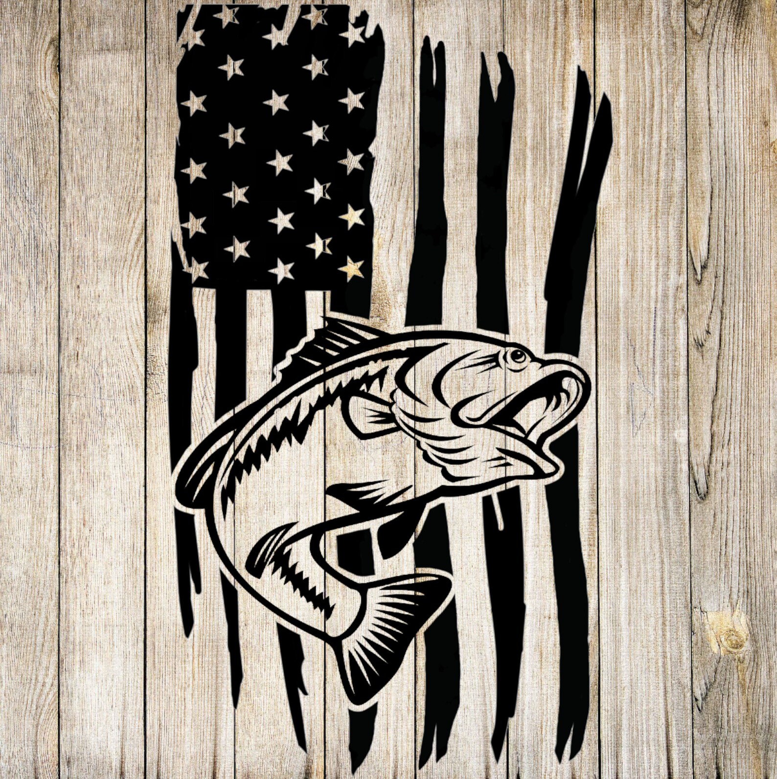 Tattered American Flag SVG PNG Bass Fishing Bass Fish - Etsy