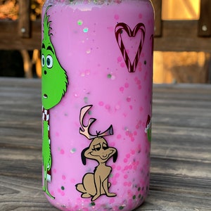 The Grinch Snow Globe Can, Glass Can, Christmas Tumbler, the Grinch - Etsy
