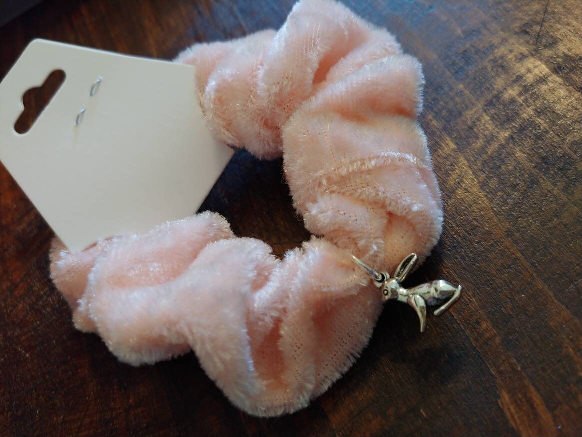 Pink Velvet Bunny Charm Scrunchies - Etsy