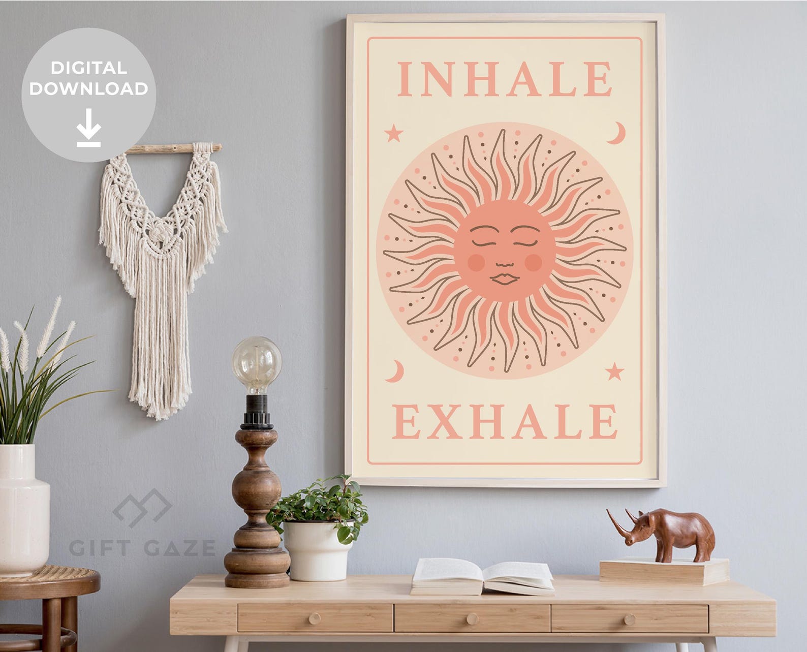 Inhale Exhale Print Digital Art | Pink Mindfulness Art | Self Care ...