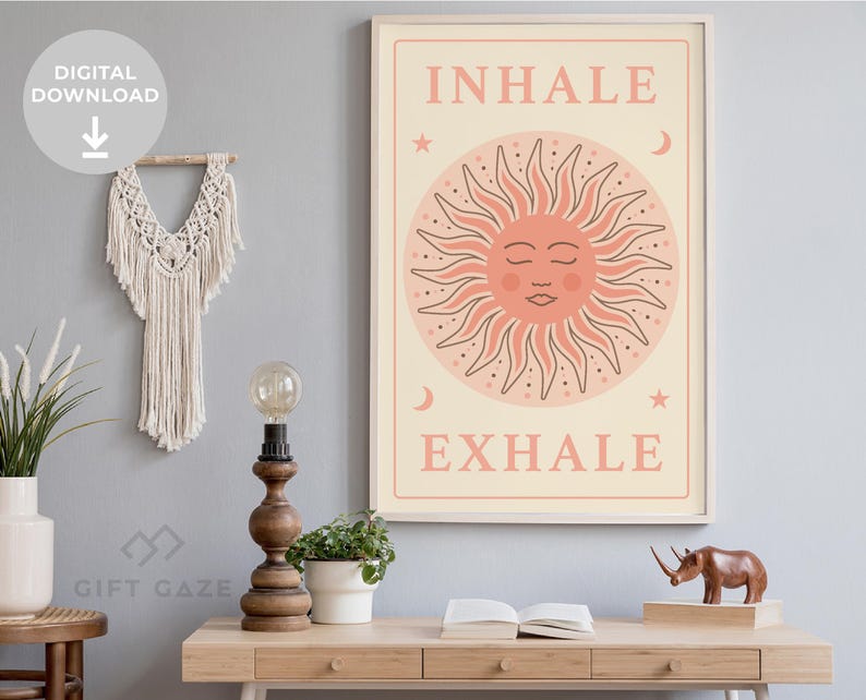 Inhale Exhale Print Digital Art | Pink Mindfulness Art | Self Care ...