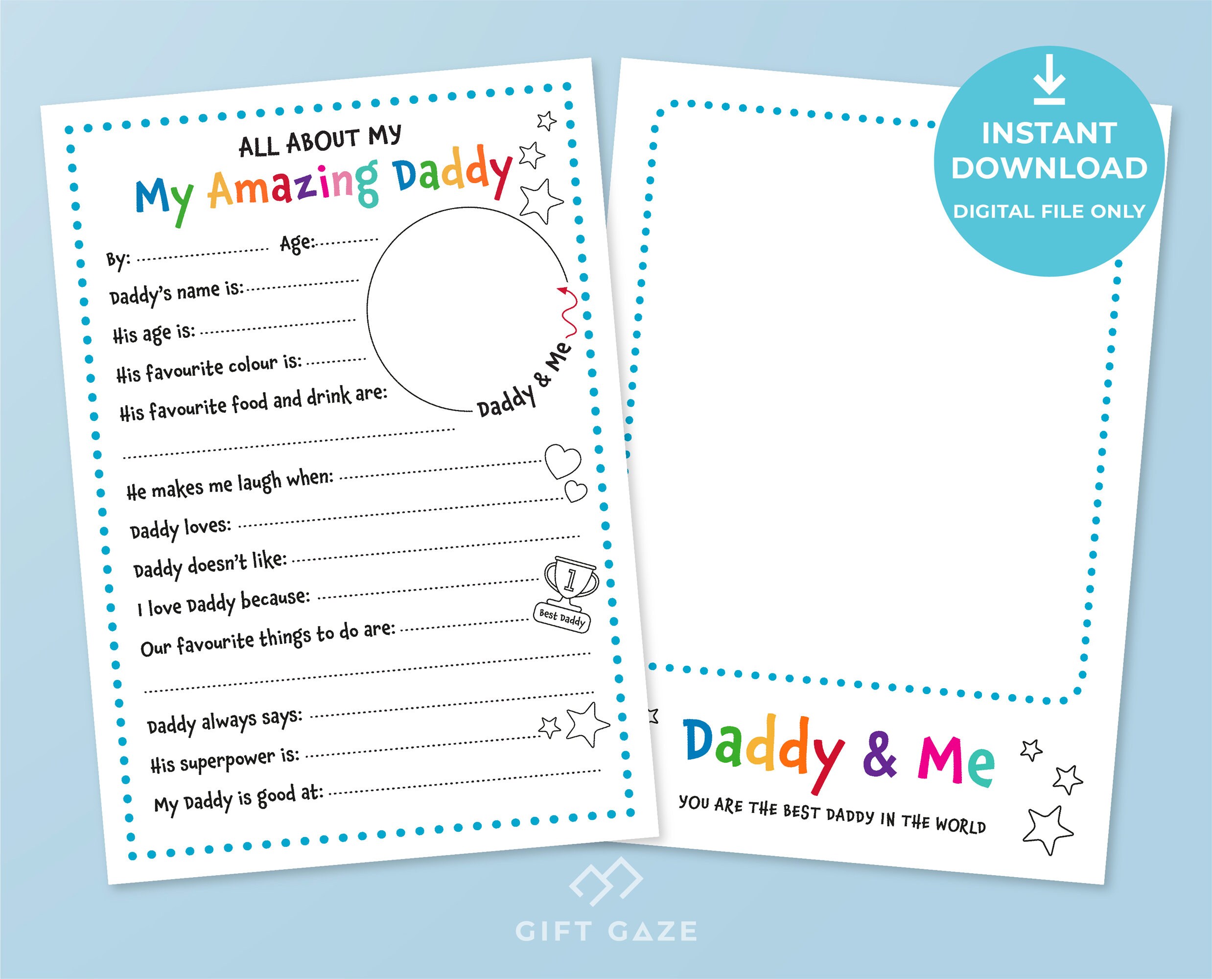 Fathers Day Gift From Child Daddy Gift All About My Daddy Printable ...