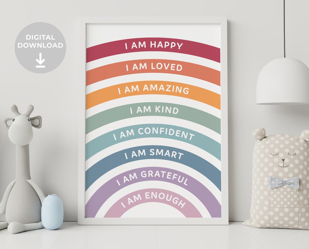Affirmations Poster Rainbow I Am Affirmations for Kids Kids Wall Art ...