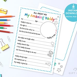 Fathers Day Gift From Child Daddy Gift All About My Daddy Printable ...