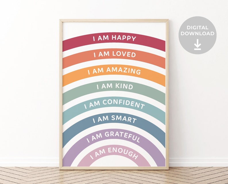 Affirmations Poster Rainbow I Am Affirmations for Kids Kids Wall Art ...