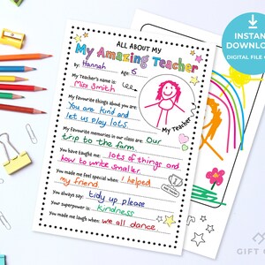 Teacher Gift | All About My Teacher | Teacher Printable | DIY Teacher ...