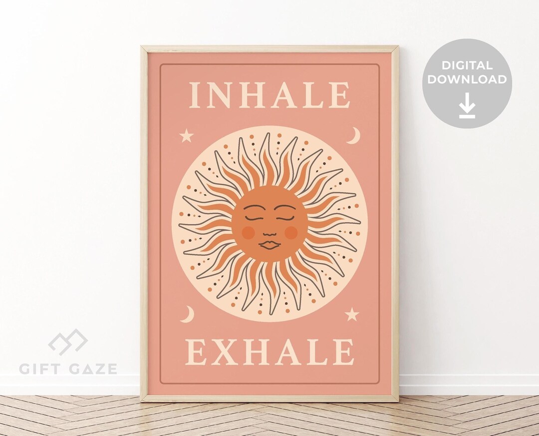 Inhale Exhale Print Digital Art | Mental Health Art | Pink Mindfulness ...