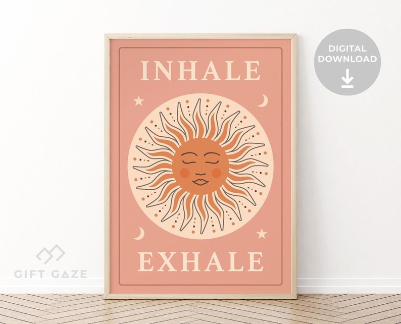 Inhale Exhale Print Digital Art | Mental Health Art | Pink Mindfulness ...