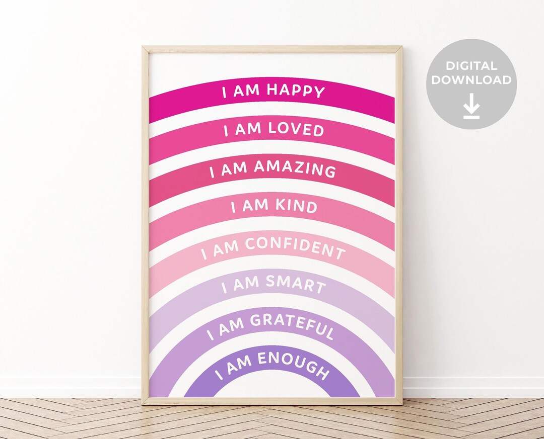 Positive Affirmations for Kids | I Am Affirmations | Girls Wall Art ...