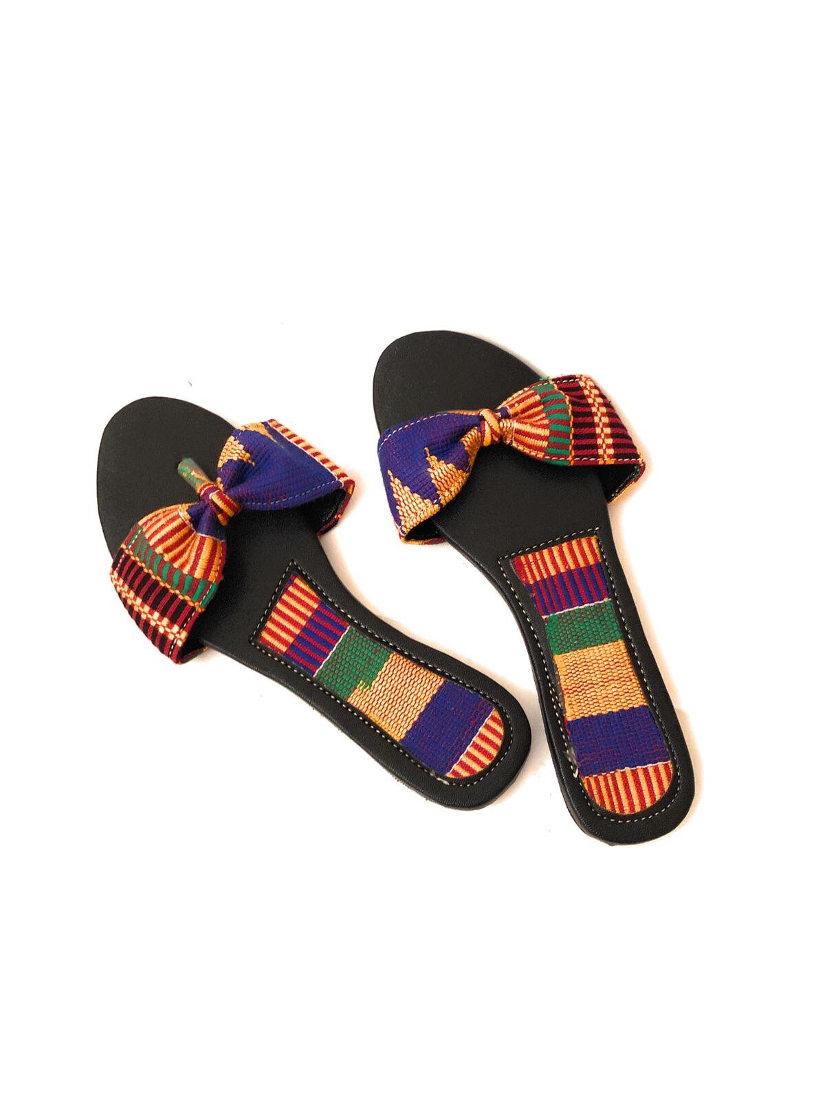 African Print Kente Slippers Sandals Sliders - Etsy