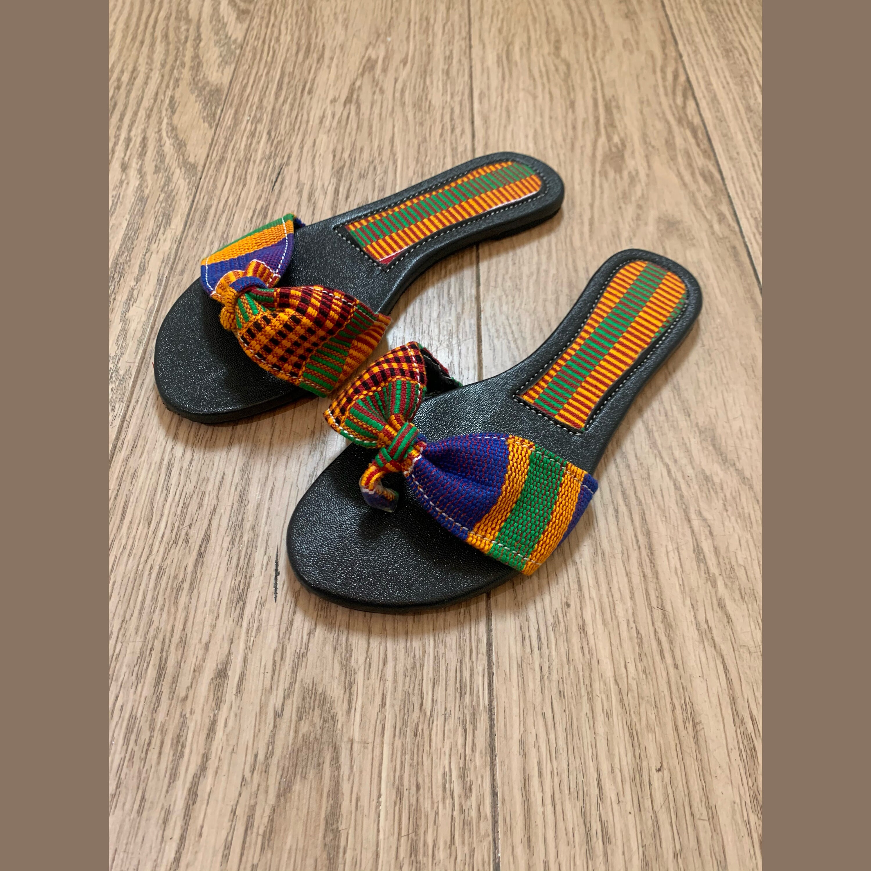 African Print Kente Slippers Sandals Sliders - Etsy