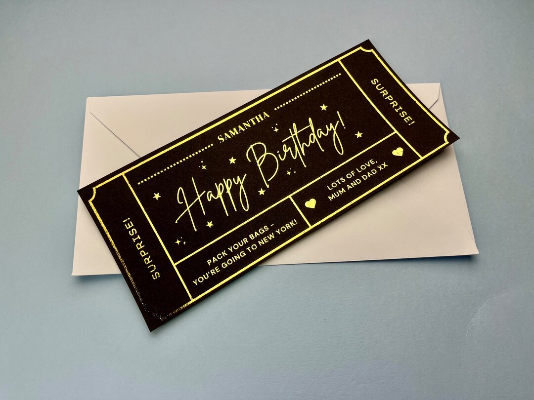 Personalised Black and Goldgift Ticket, Foiled Voucher, Special Gift ...