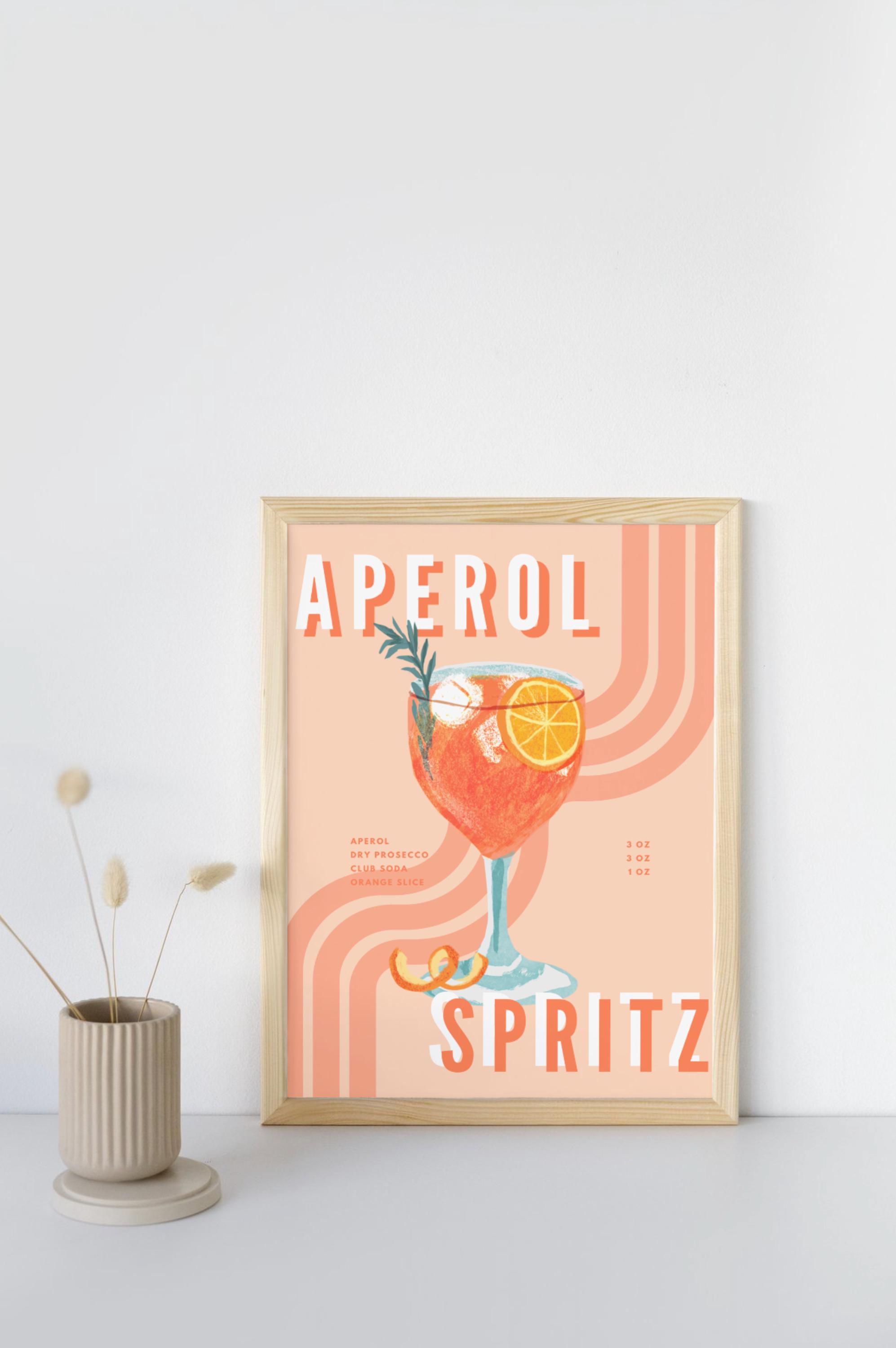 Aperol Spritz Bar Cart Poster, Dorm Poster, Bar Cart, Cocktail Poster ...