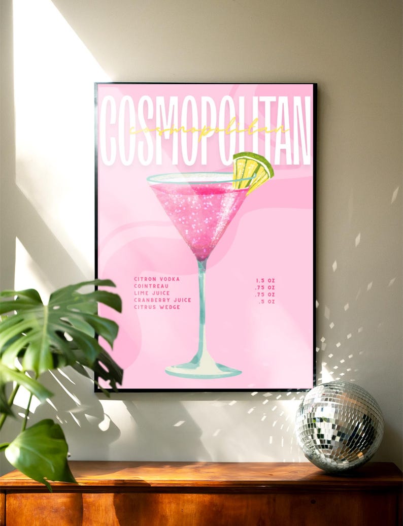 Cosmopolitan Bar Cart Poster, Dorm Poster, Bar Cart, Cocktail Poster ...