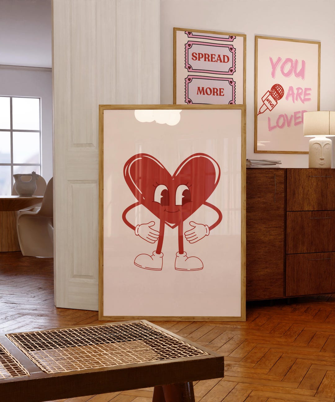 Cartoon Heart Hug Poster, Dorm Poster, Set of 3, Cocktail Poster, Pink ...