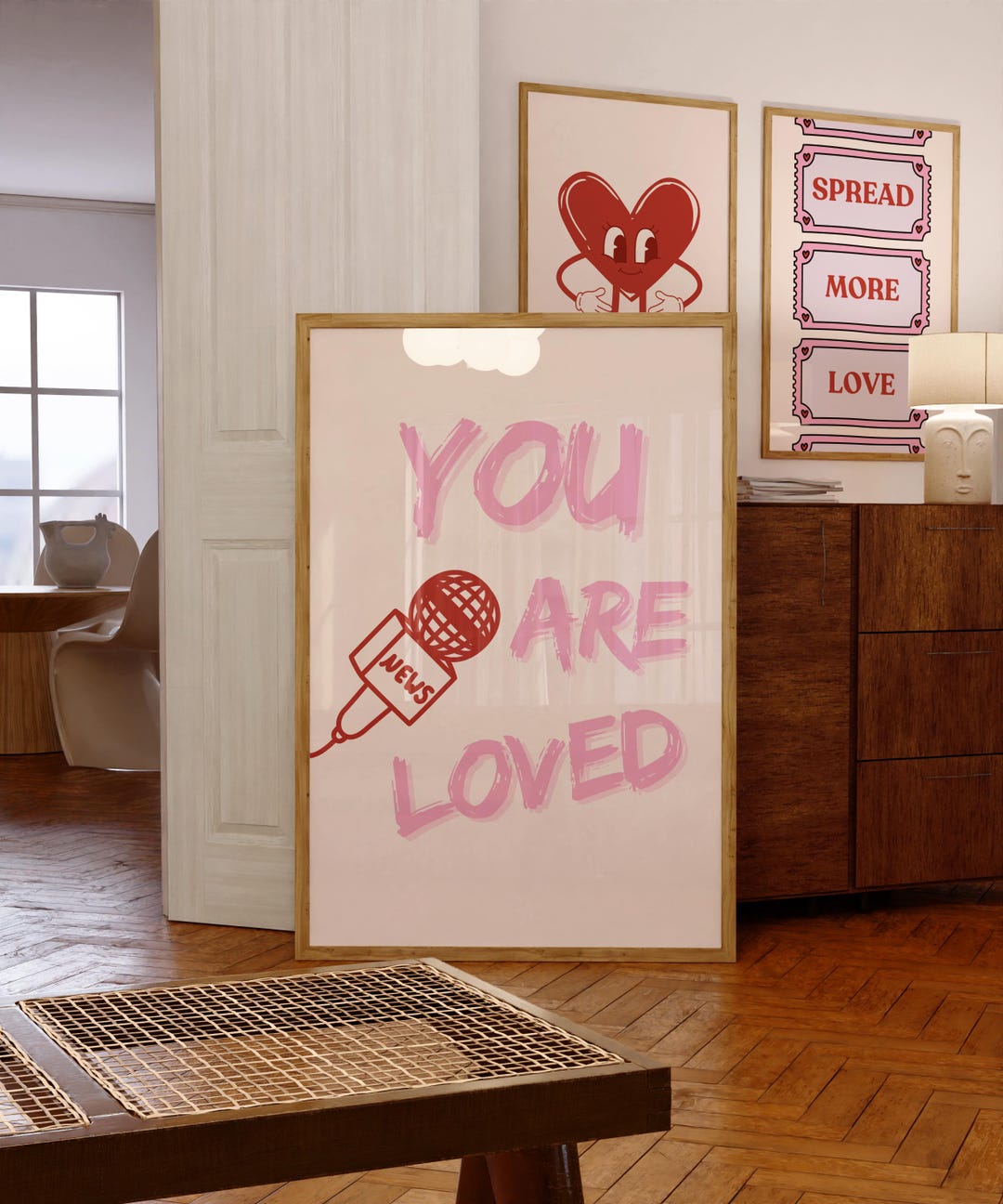 You Are Loved Poster, Dorm Poster, Set of 3, Inspirational Poster, Pink ...