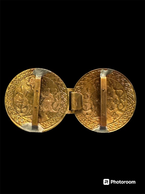 Antique brass Mikado inspired Asian belt buckle - Gem