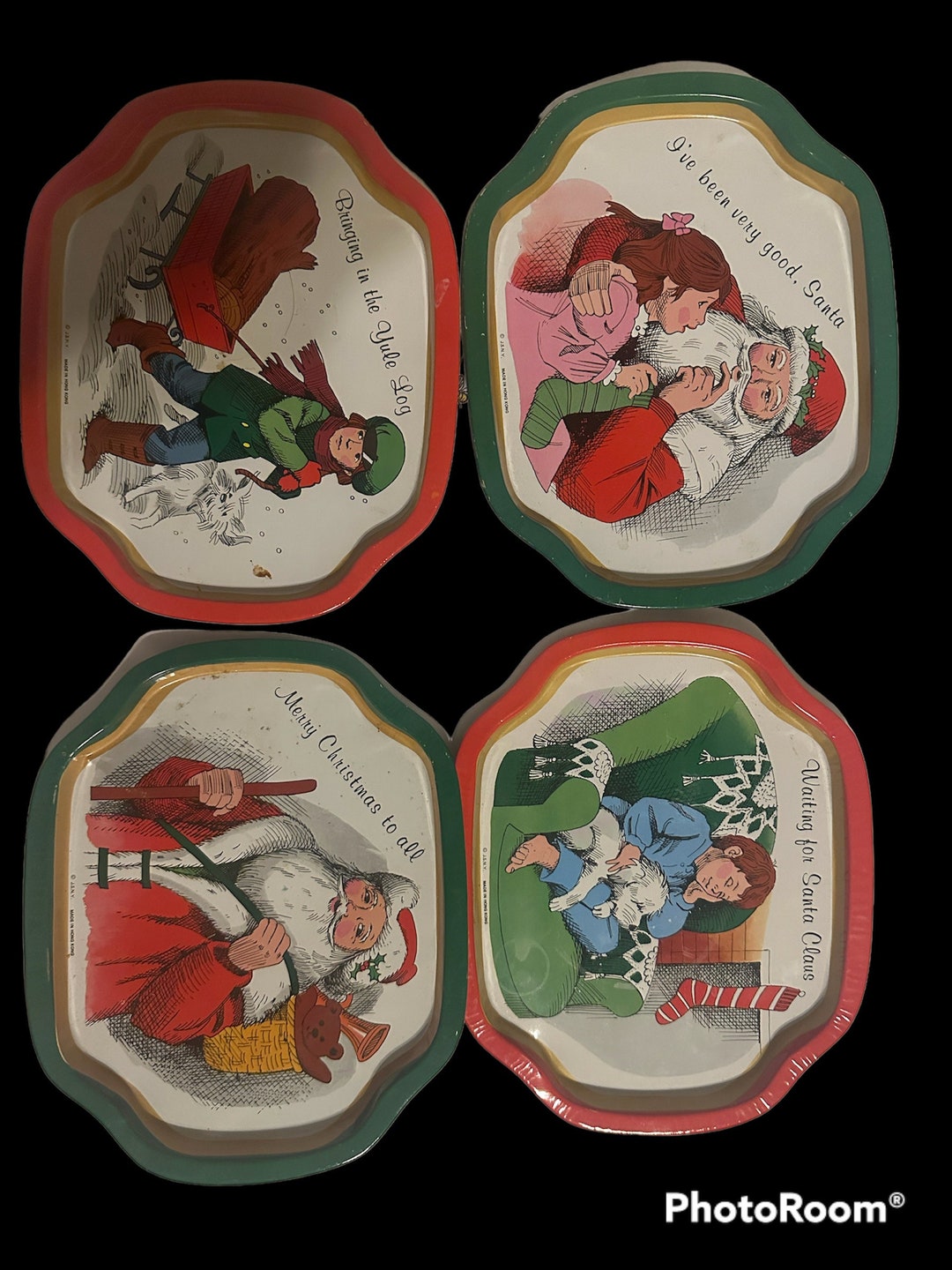Vintage Christmas Tin Trays Imported From Hong Kong 1970's - Etsy
