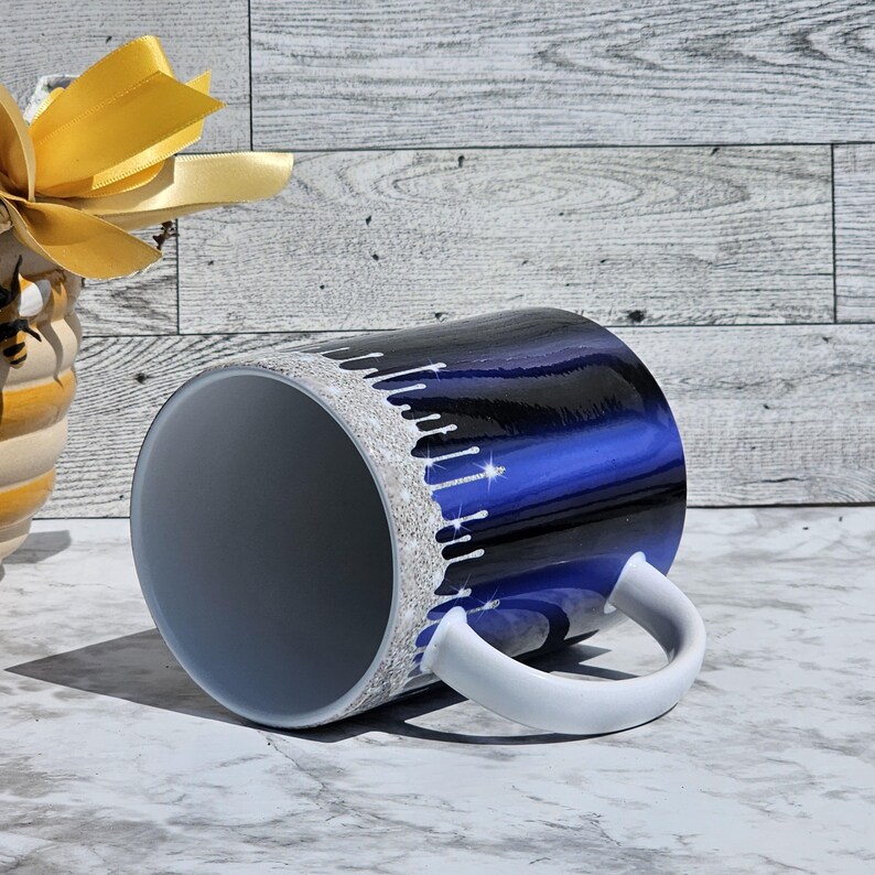 Deep Blue Ceramic Mug 15oz With Sparkling Drip Glaze on the Rim. Mug ...