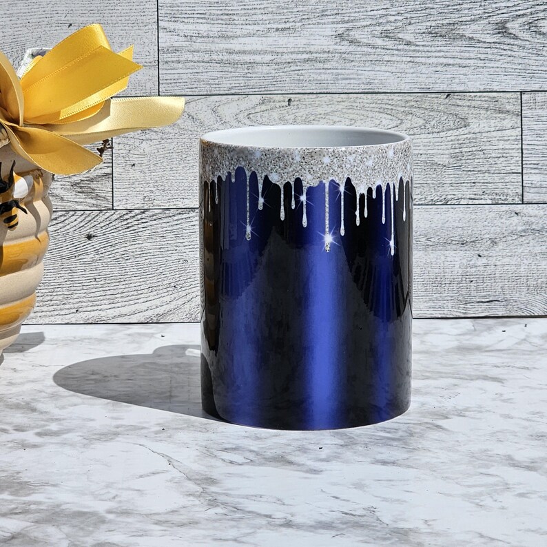 Deep Blue Ceramic Mug 15oz With Sparkling Drip Glaze on the Rim. Mug ...