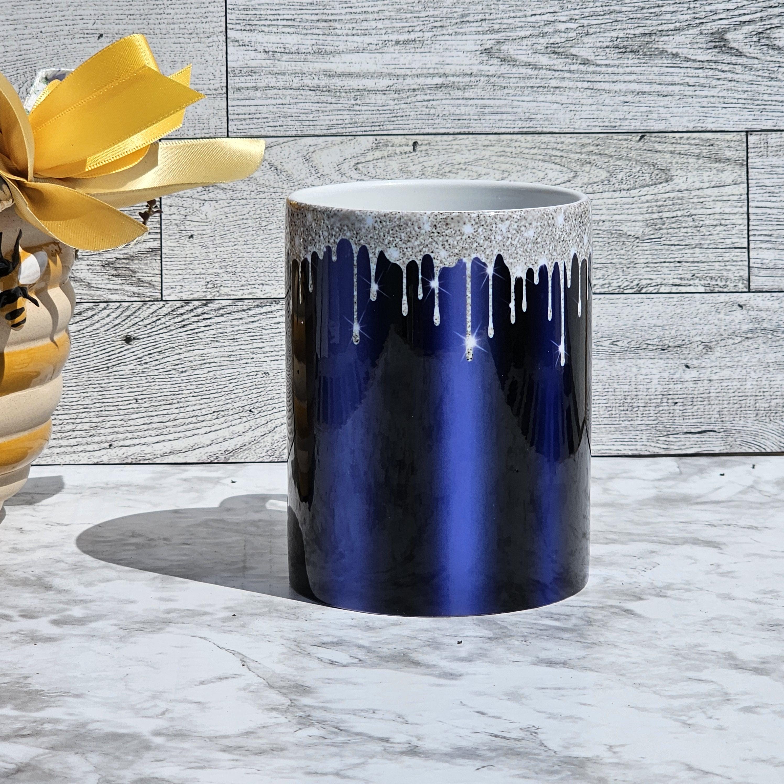 Deep Blue Ceramic Mug 15oz With Sparkling Drip Glaze on the Rim. Mug ...