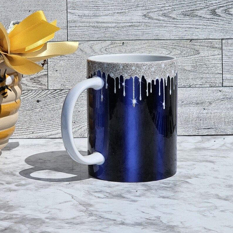 Deep Blue Ceramic Mug 15oz With Sparkling Drip Glaze on the Rim. Mug ...