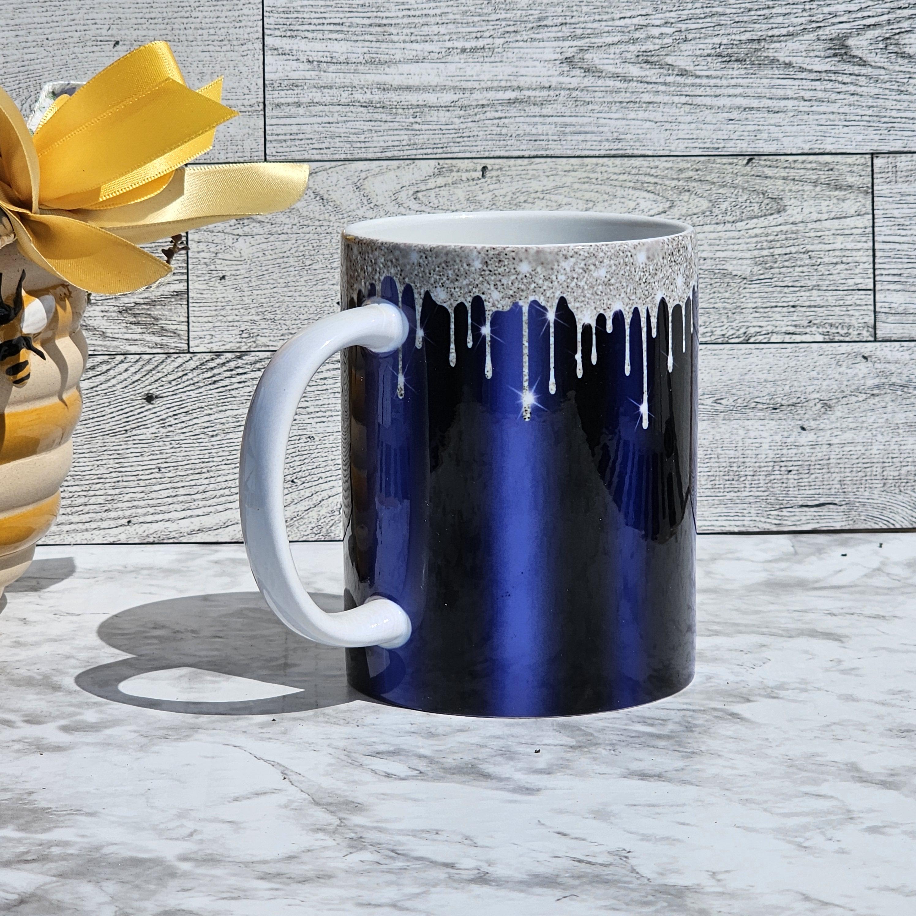 Deep Blue Ceramic Mug 15oz With Sparkling Drip Glaze on the Rim. Mug ...