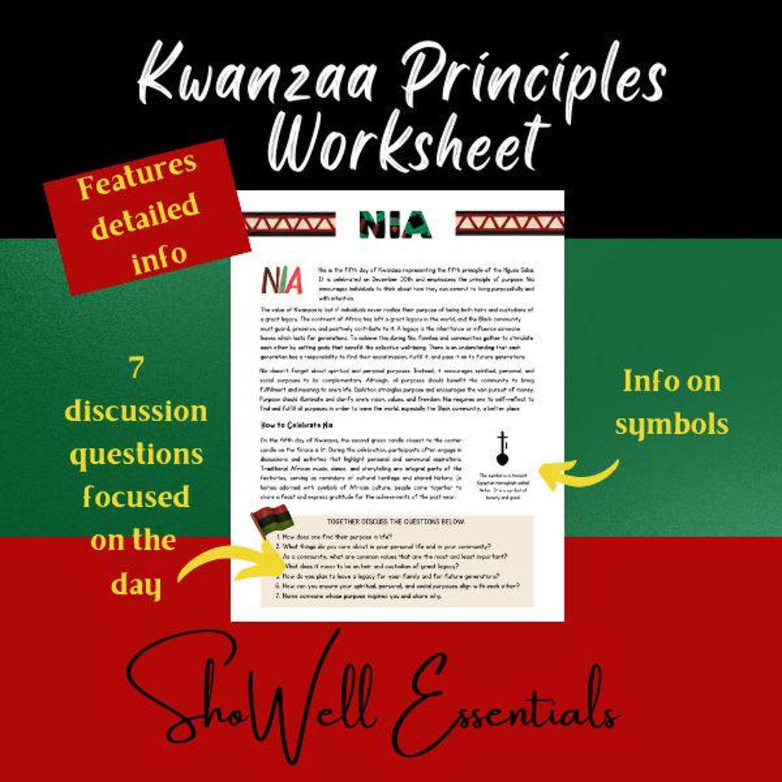 Nia Worksheet | Nguzo Saba Overview | Kwanzaa Principles | Placemat ...