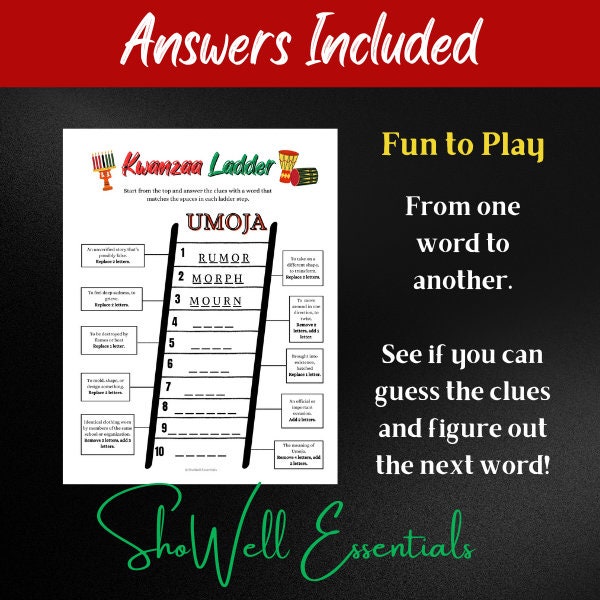 Kwanzaa Umoja Word Ladder Game | Vocabulary Games | Black Culture ...