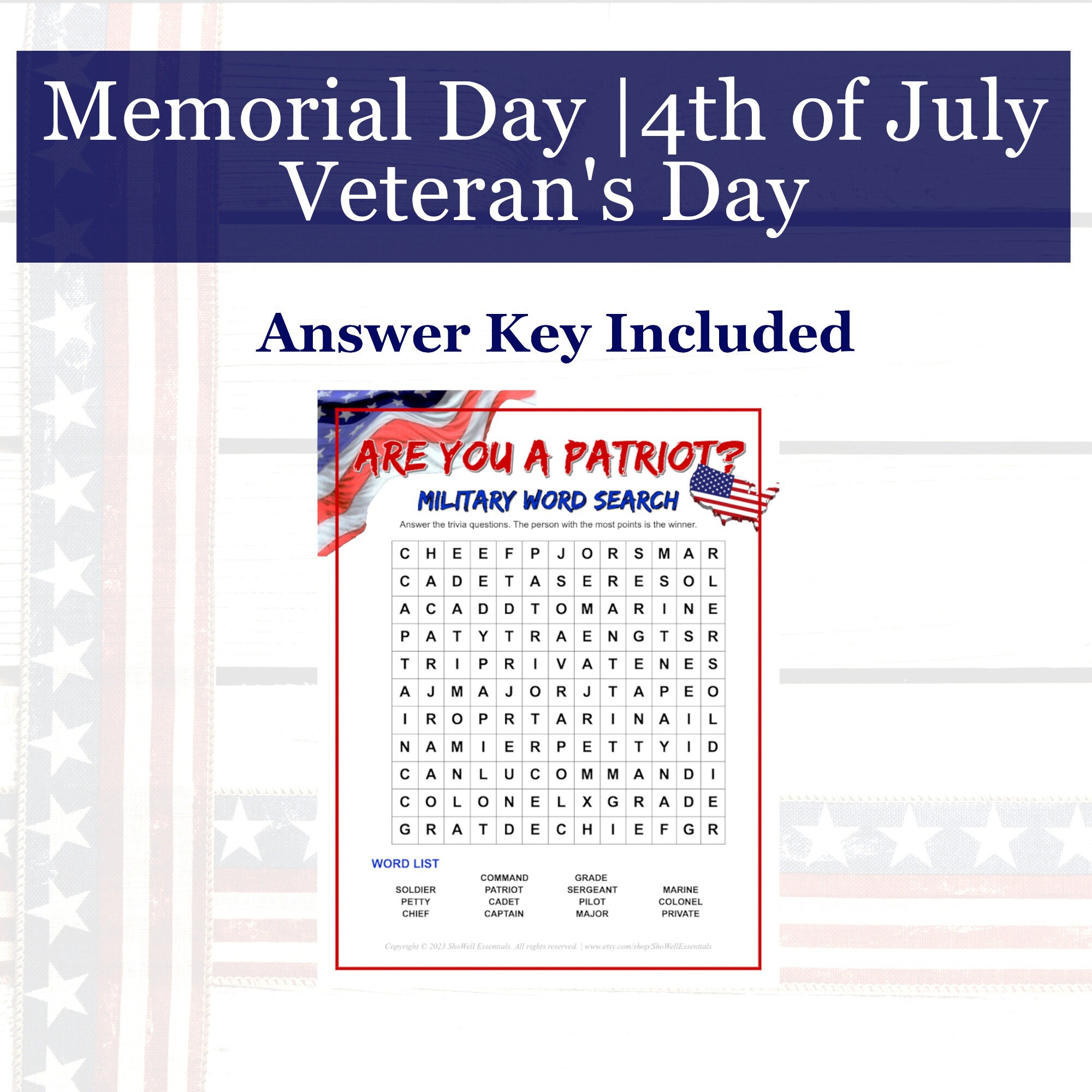 Military Themed Printable | Memorial Day Games | 4th of July Games ...