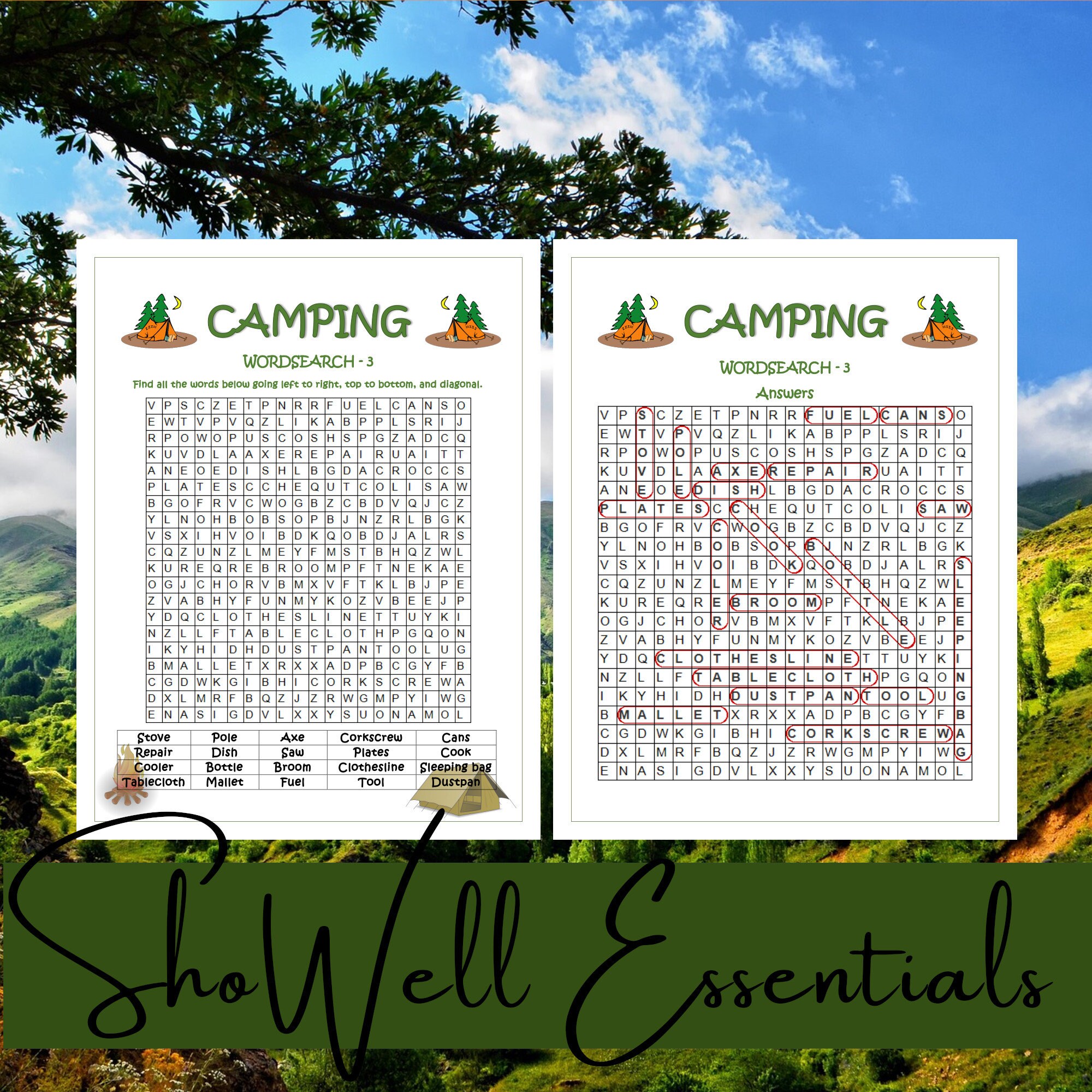 Camping 3 Word Search Campground Activities for Kids & - Etsy