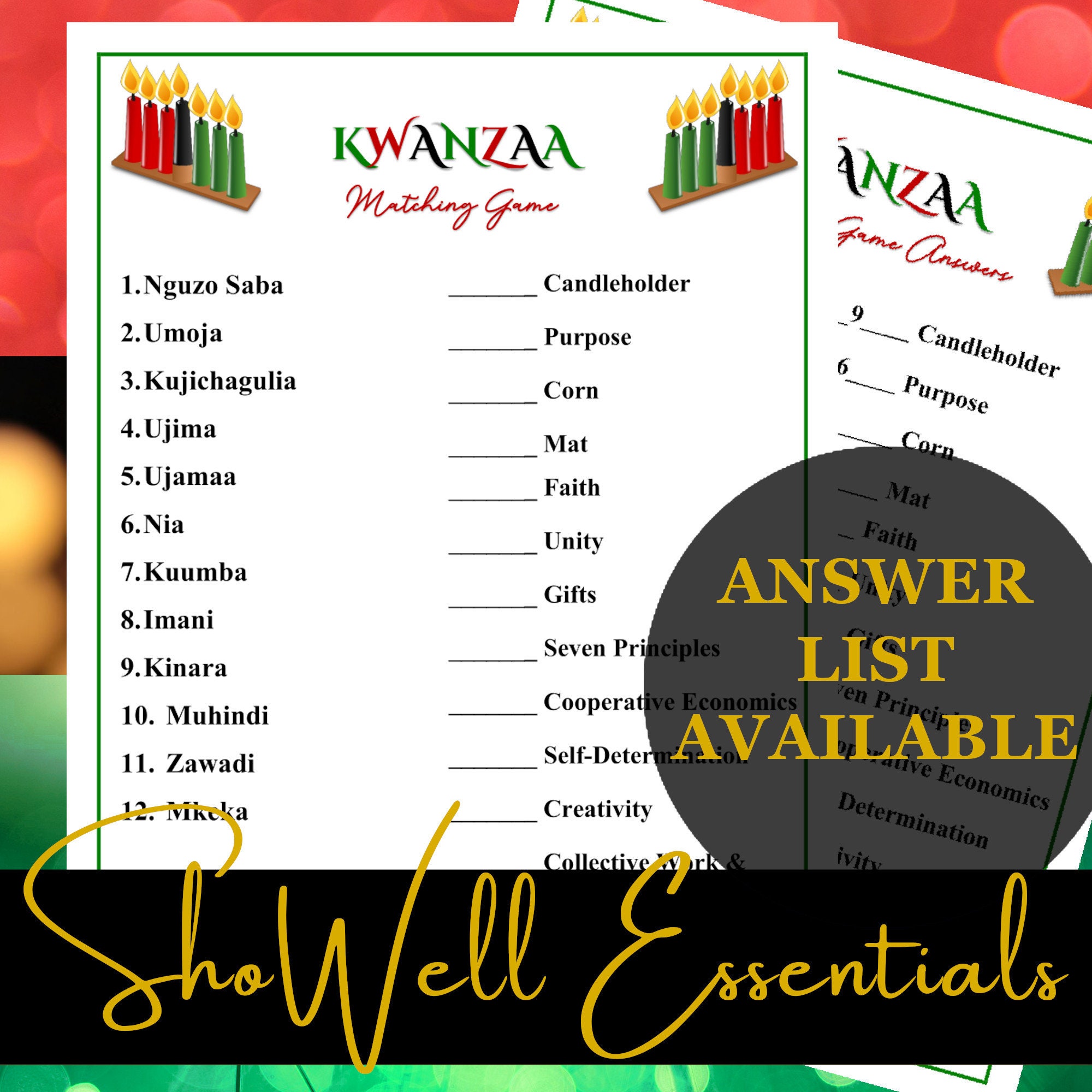 Kwanzaa Matching Game | African Printable Games | Fun Kwanzaa Games ...