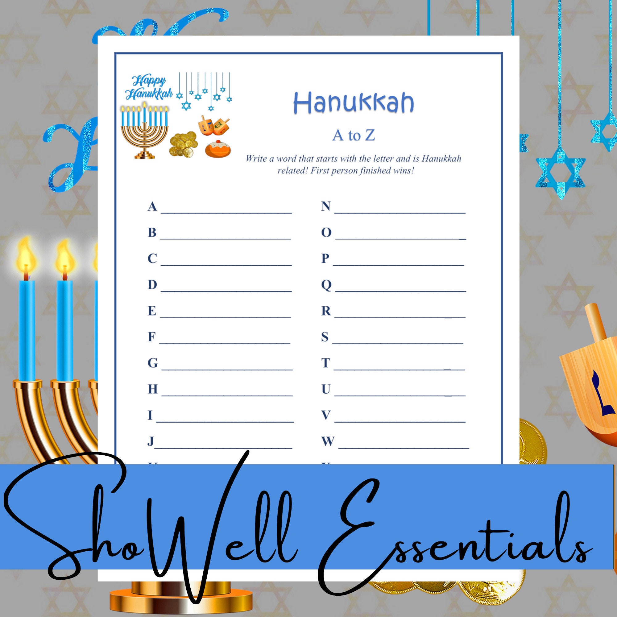 Hanukkah A to Z Game | Hanukkah Printable Games | Fun Hanukkah Games ...