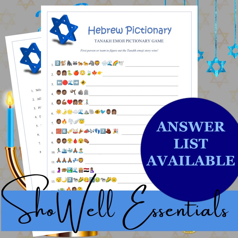 Hanukkah Emoji Pictionary Game | Hebrew Printable Games | Fun Hanukkah ...