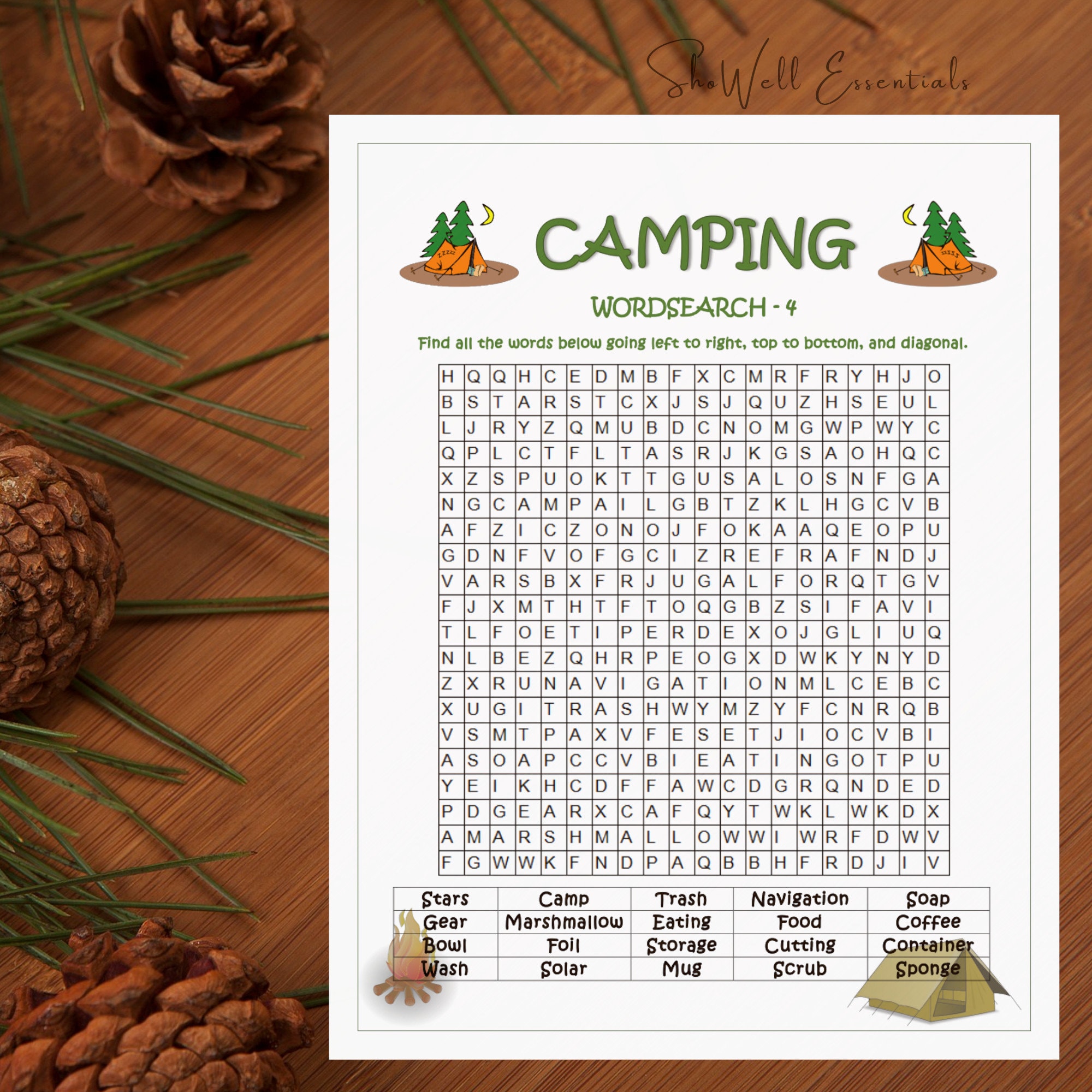Camping 4 Word Search Campground Activities for Kids & Adults Party ...