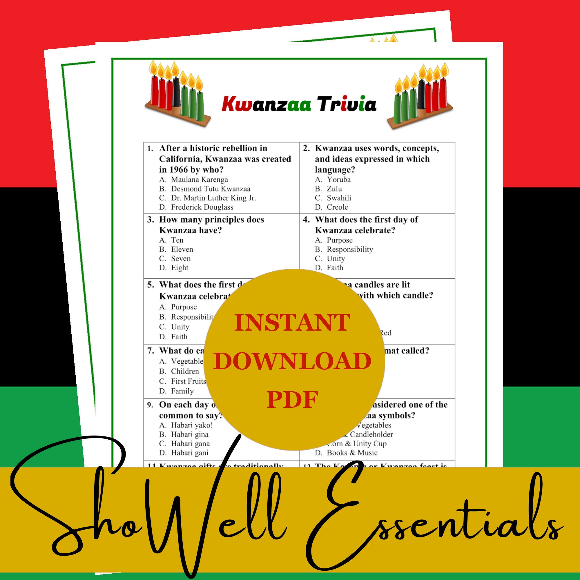 Kwanzaa Trivia Game | Black Culture Printable Games | Fun Kwanzaa Games ...