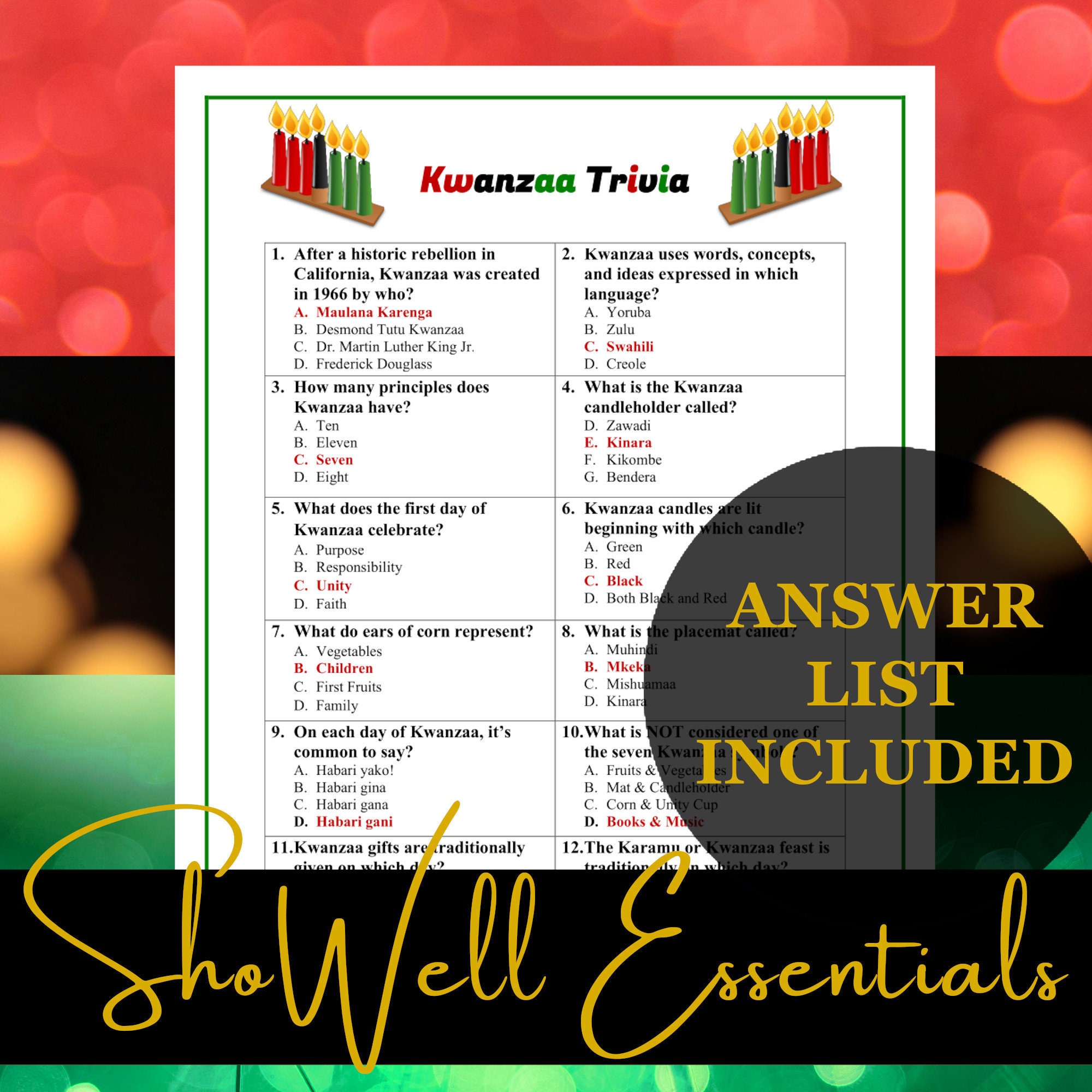 Kwanzaa Trivia Game | Black Culture Printable Games | Fun Kwanzaa Games ...