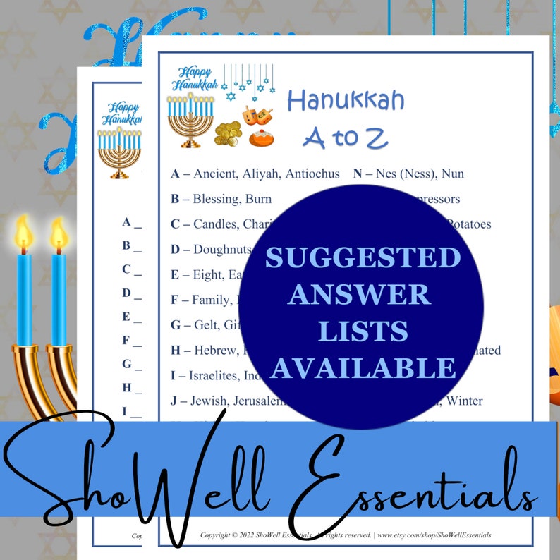 Hanukkah A to Z Game | Hanukkah Printable Games | Fun Hanukkah Games ...