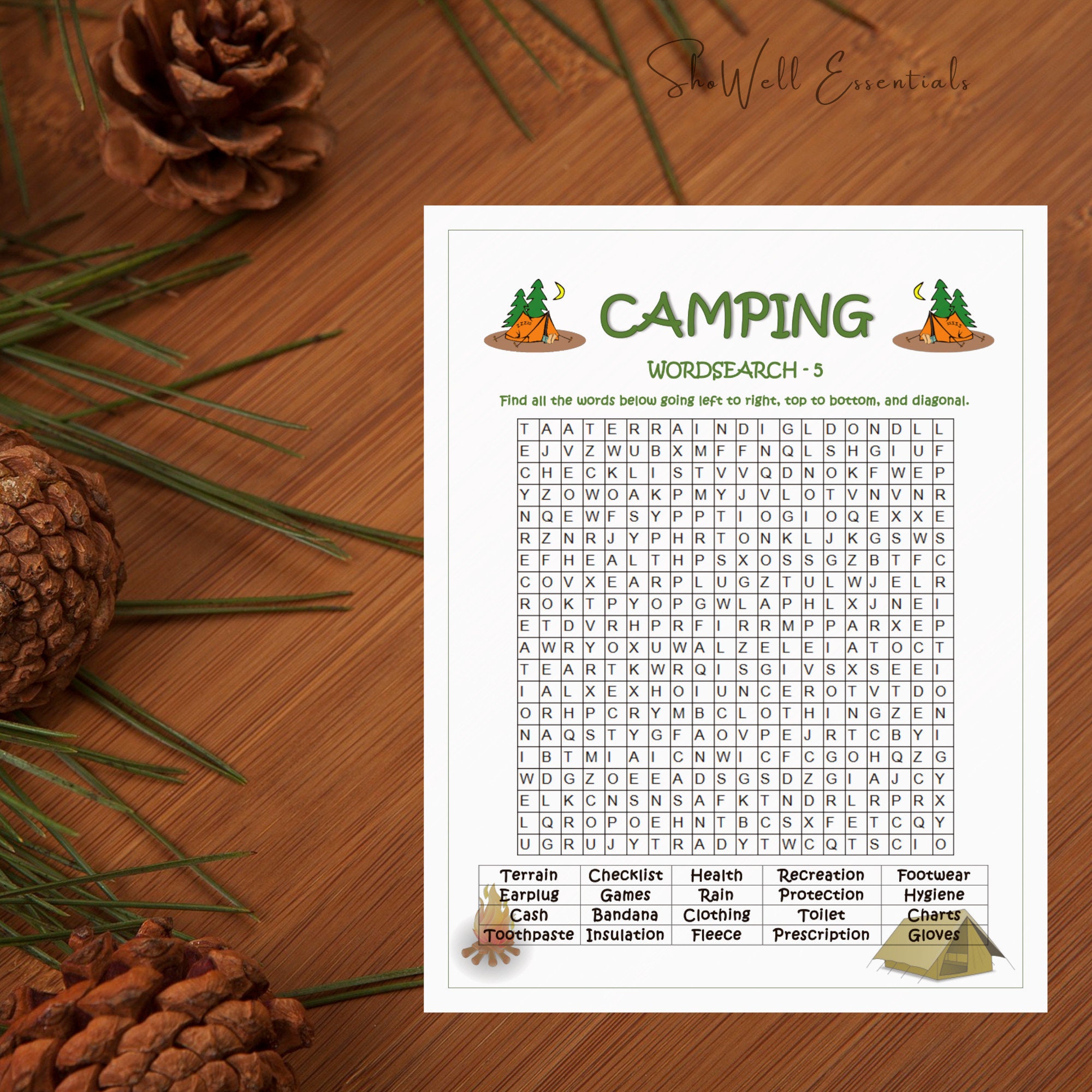 Camping 5 Word Search Campground Activities for Kids & - Etsy