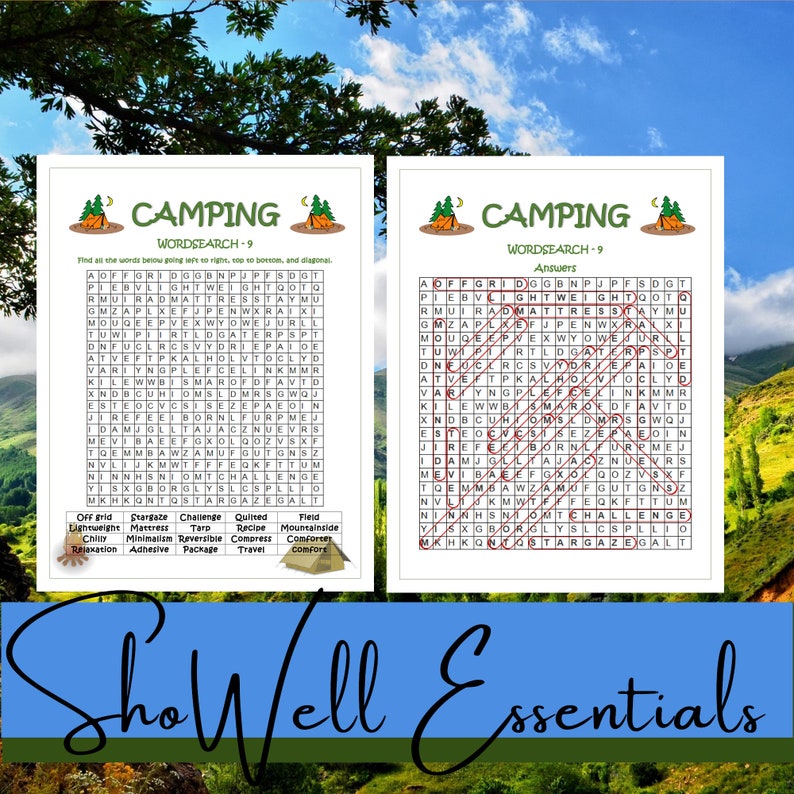 Camping 9 Word Search Campground Activities for Kids & - Etsy