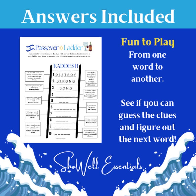 Passover Kaddesh Word Ladder Game | Vocabulary Games | Jewish Culture ...
