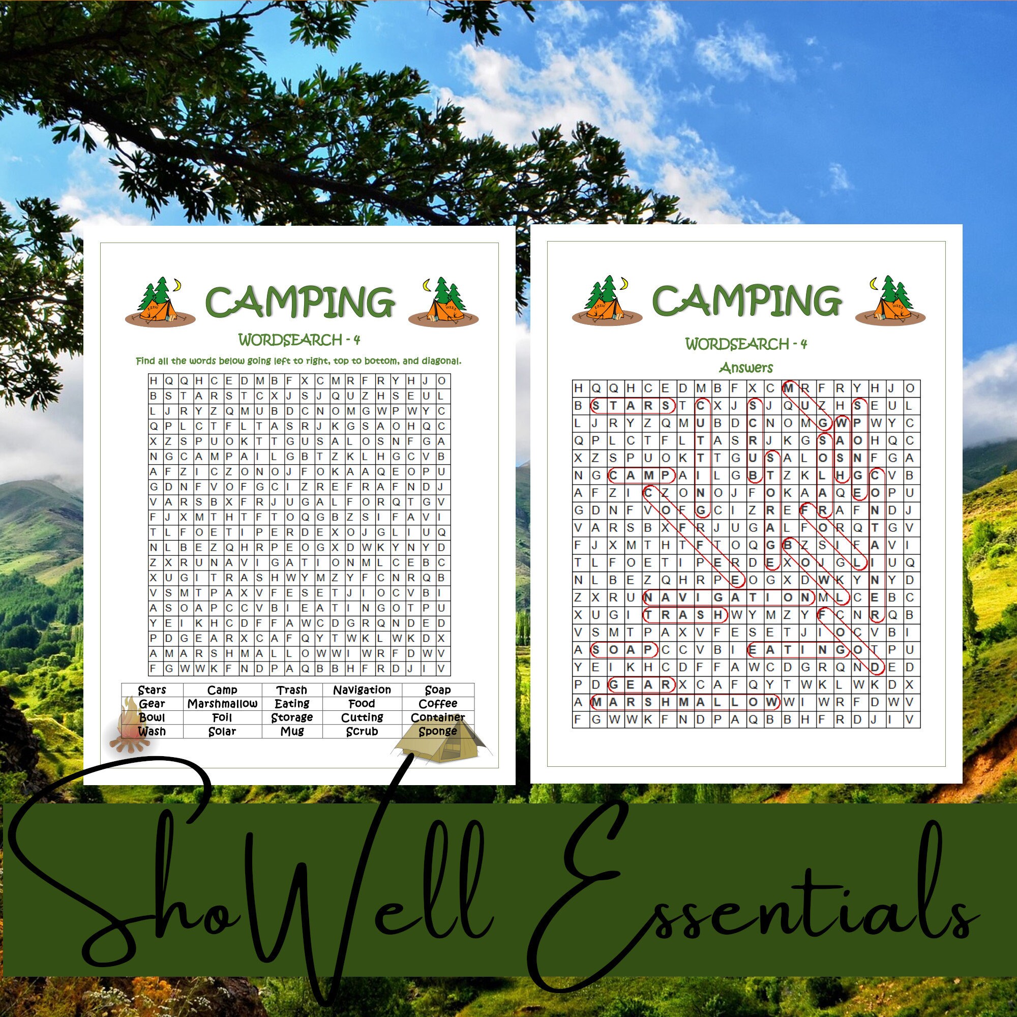 Camping 4 Word Search Campground Activities for Kids & Adults Party ...
